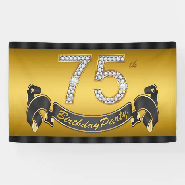 Gold 75th Birthday Party Banner | Zazzle