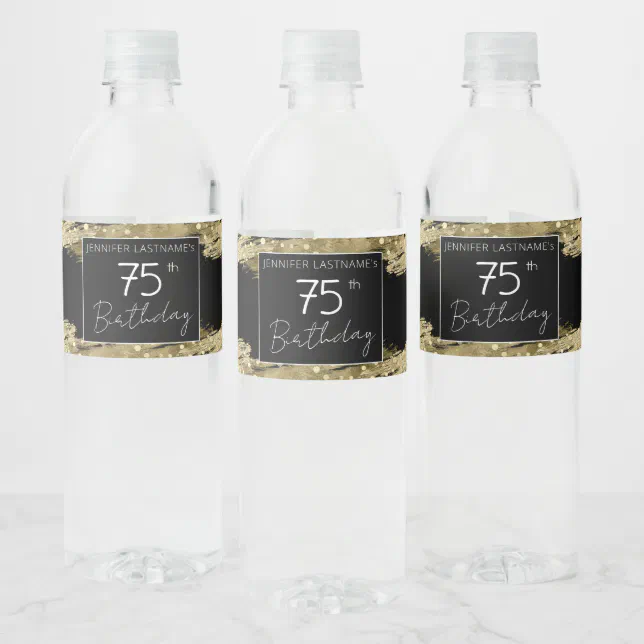 Gold 75th Birthday Party Water Bottle Label | Zazzle