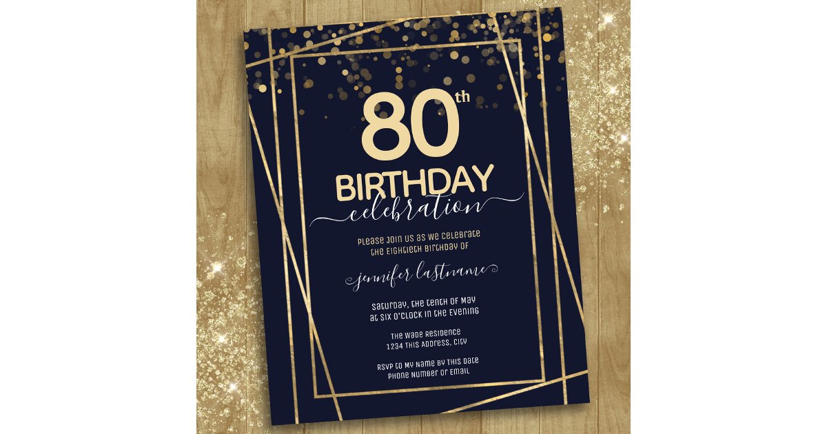 Gold 80th Birthday Party Budget Invitation | Zazzle