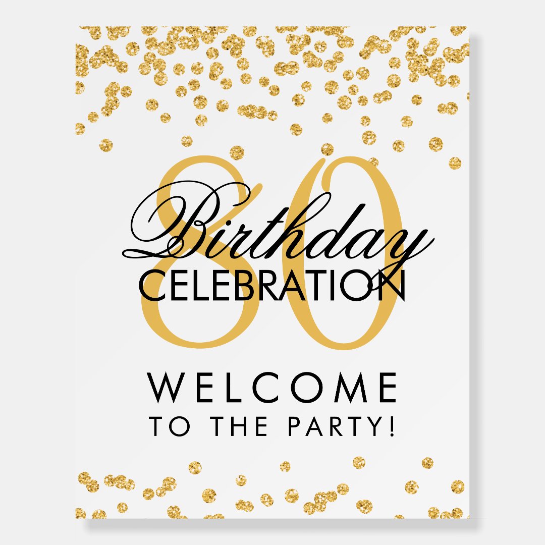 Gold 80th Birthday Party Glitter Confetti Foam Board | Zazzle