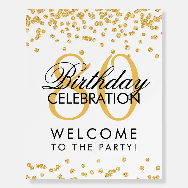 Gold 80th Birthday Party Glitter Confetti Foam Board | Zazzle
