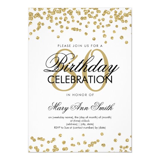 Gold 80th Birthday Party Glitter Confetti Invitation | Zazzle.com
