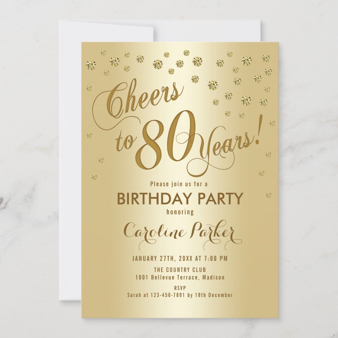 Gold 80th Birthday Party Invitation | Zazzle