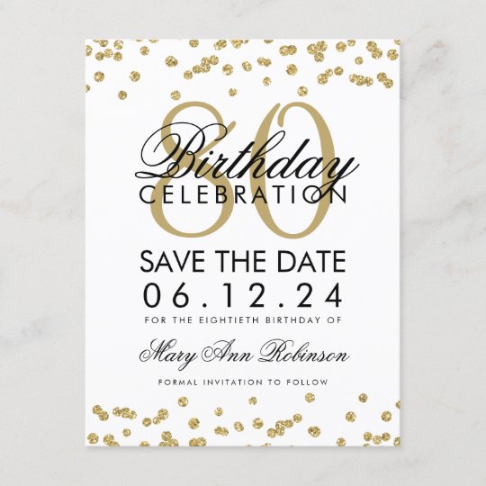 Gold 80th Birthday Save Date Confetti Save The Date Zazzle