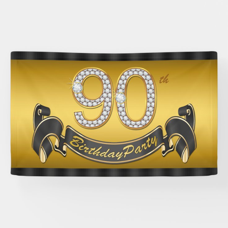 Gold 90th Birthday Party Banner | Zazzle