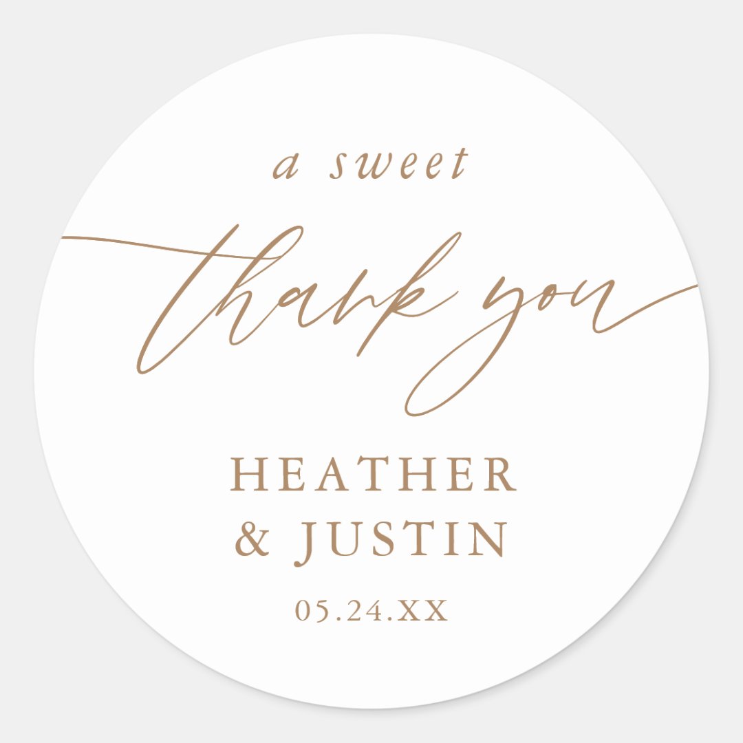 Gold A Sweet Thank You Wedding Favor Classic Round Sticker | Zazzle