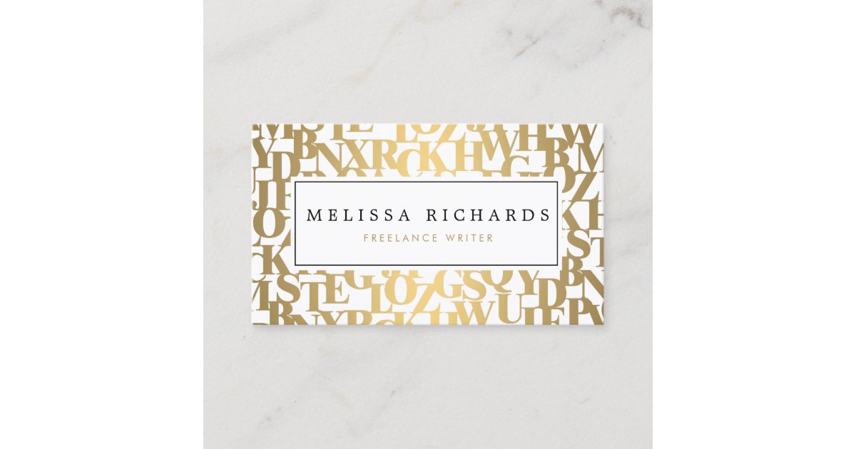 Gold Abstract Letterforms III for Authors, Writers Business Card | Zazzle