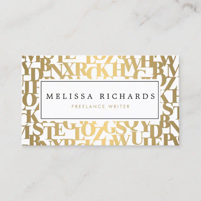 Gold Abstract Letterforms III for Authors, Writers Business Card | Zazzle