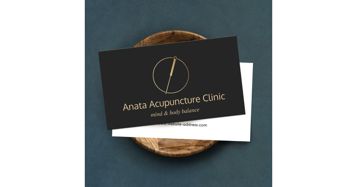Gold Acupuncturist Needle Logo Business Card | Zazzle