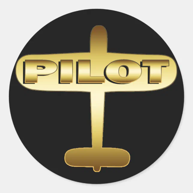 GOLD AIRPLANE PILOT CLASSIC ROUND STICKER | Zazzle