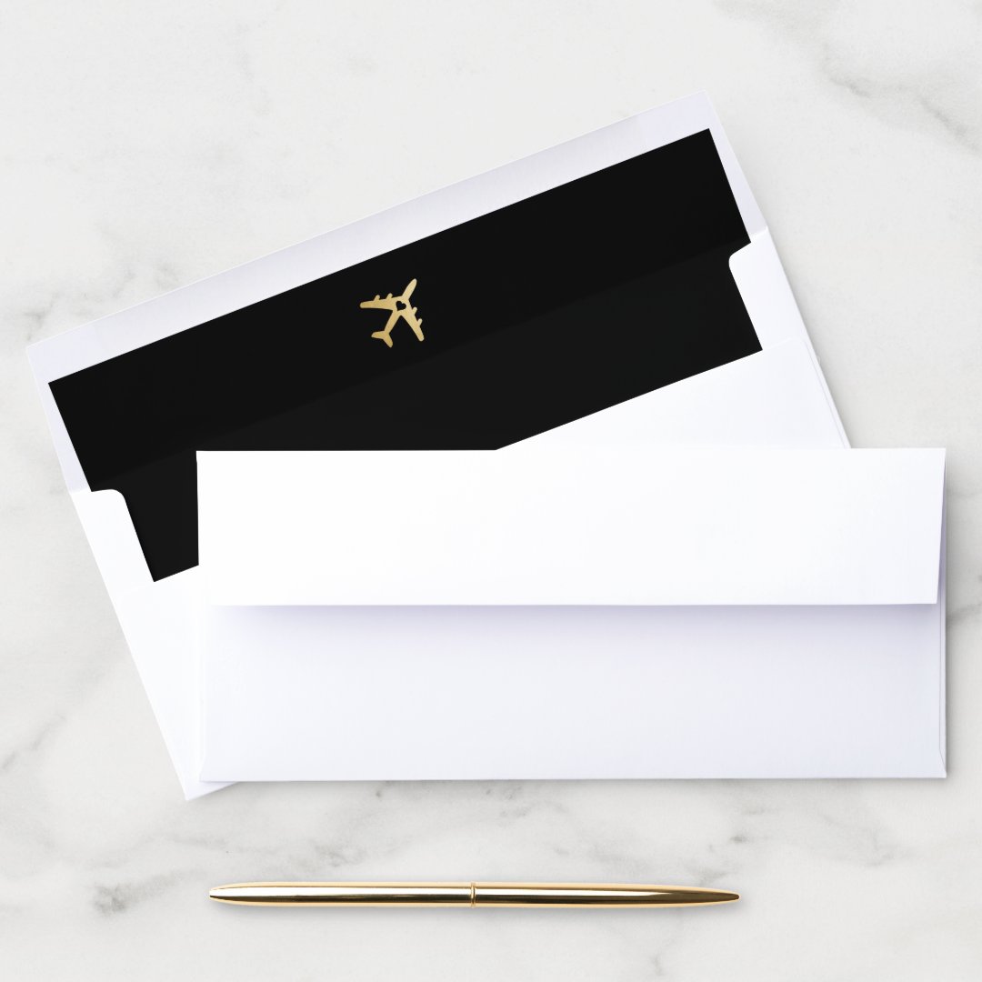 Gold Airplane Travel Theme Boarding Pass Invite Envelope Liner | Zazzle