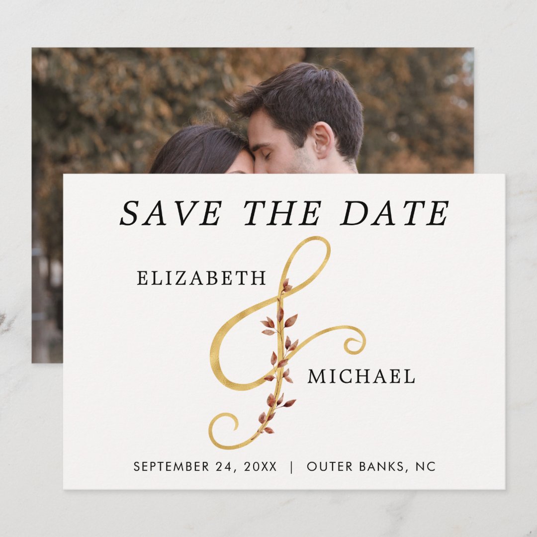 Gold Ampersand Simple Fall Wedding Photo Save The Date | Zazzle