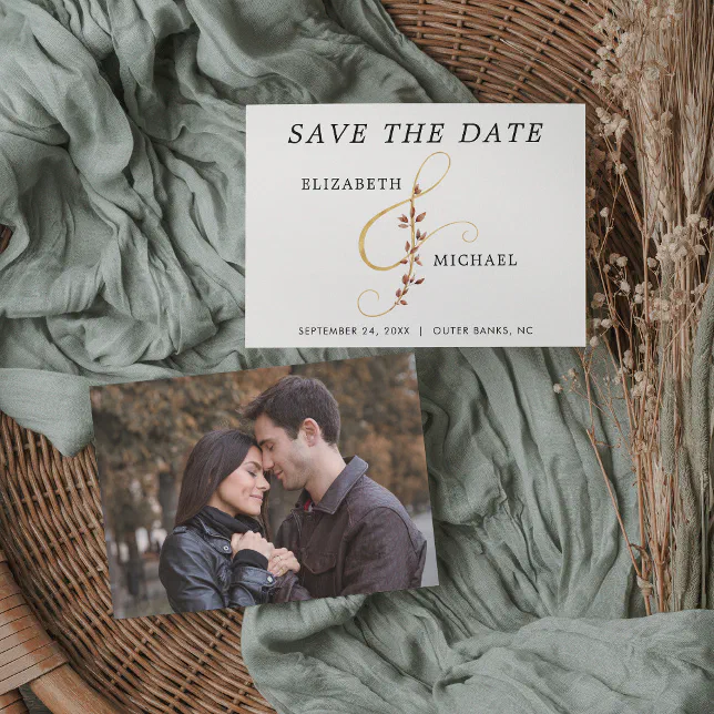Gold Ampersand Simple Fall Wedding Photo Save The Date | Zazzle