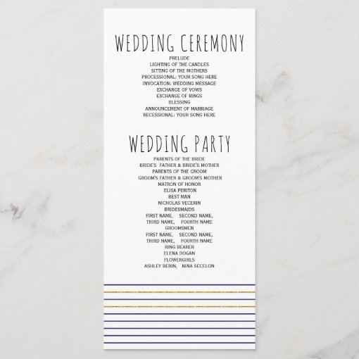 Gold anchor and stripes nautical wedding program | Zazzle