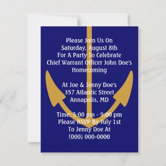 Gold anchor on Navy Blue Naval Party Invitations | Zazzle