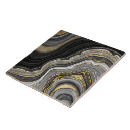 Gold And Black Agate Stone Marble Geode Modern Art Ceramic Tile | Zazzle