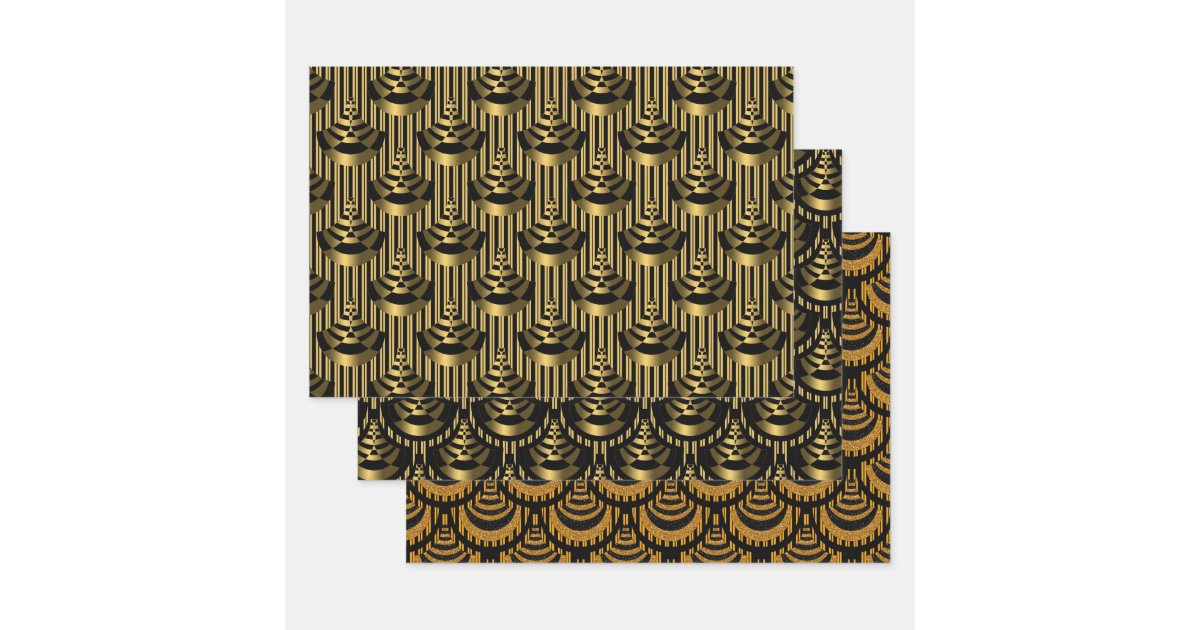 Gold and Black Art Deco Elegant Wrapping Paper Sheets | Zazzle