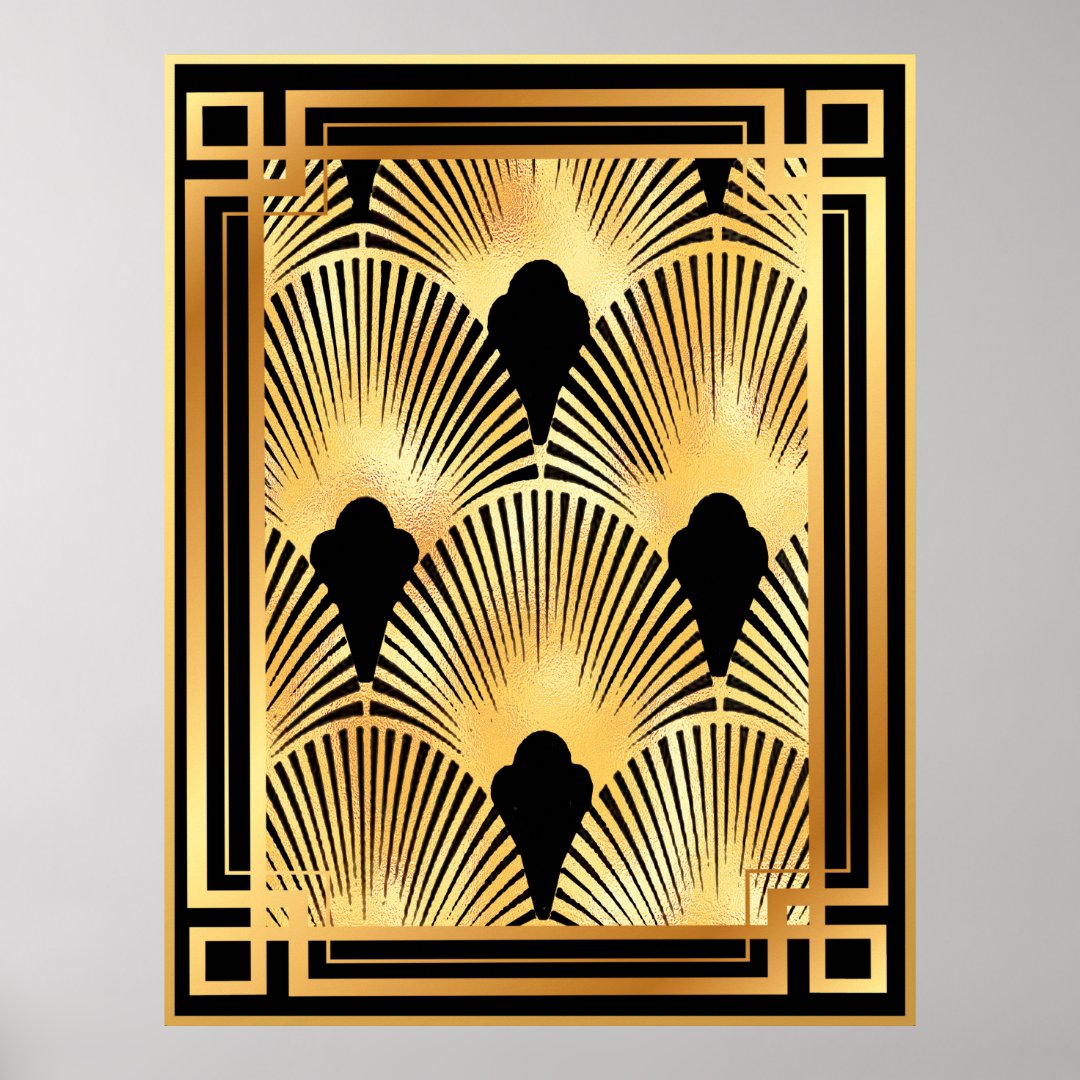 Gold and Black Art Deco Fan Design Poster | Zazzle