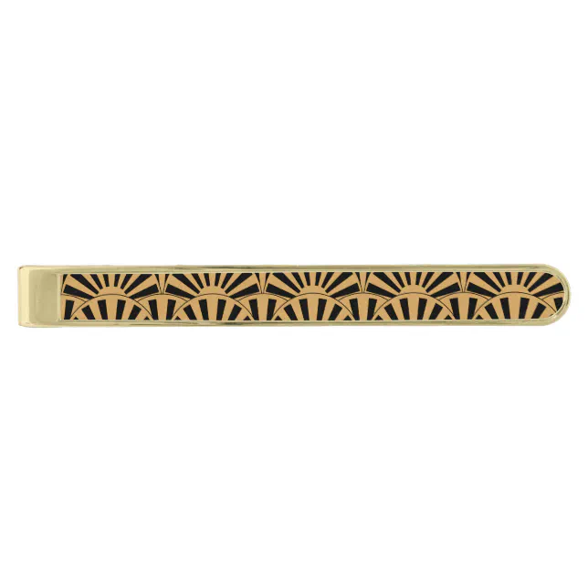 Gold and Black Art Deco Fan Flowers Motif Gold Finish Tie Clip | Zazzle