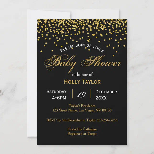 Gold and Black Baby Shower Invitation | Zazzle