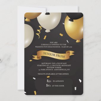 Gold and Black Balloons Prom Invitation | Zazzle