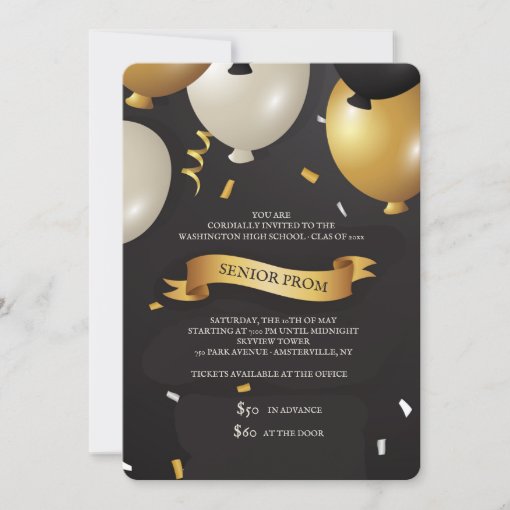 Gold and Black Balloons Prom Invitation | Zazzle