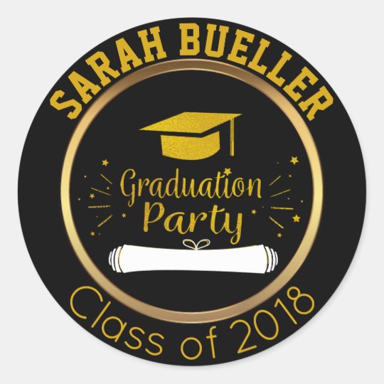 Gold and Black Class of 2018 Graduation Cap Favor Classic Round Sticker ...