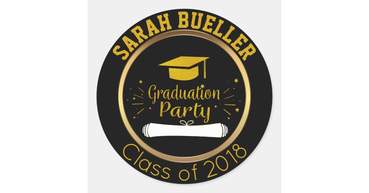Gold and Black Class of 2018 Graduation Cap Favor Classic Round Sticker ...