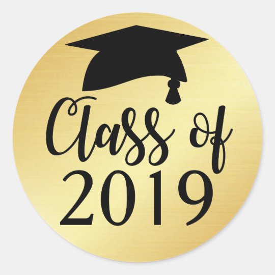 Gold and Black Class of 2019 Graduation Favor Classic Round Sticker ...