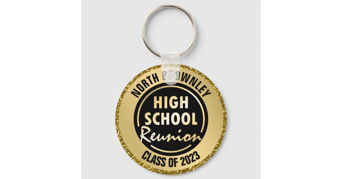Gold and Black class reunion keychain | Zazzle