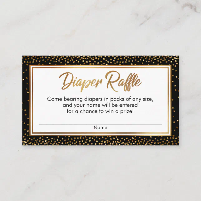 Gold and Black Confetti Diaper Raffle Ticket Cards | Zazzle
