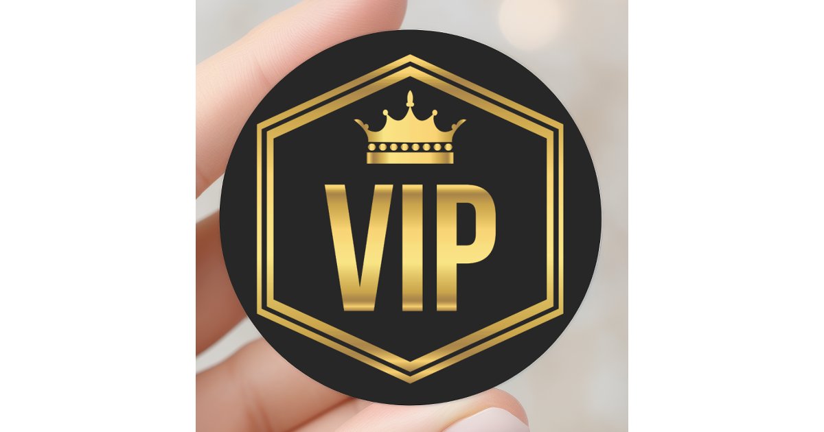 Gold and Black Crown VIP Party Pass Classic Round Sticker | Zazzle