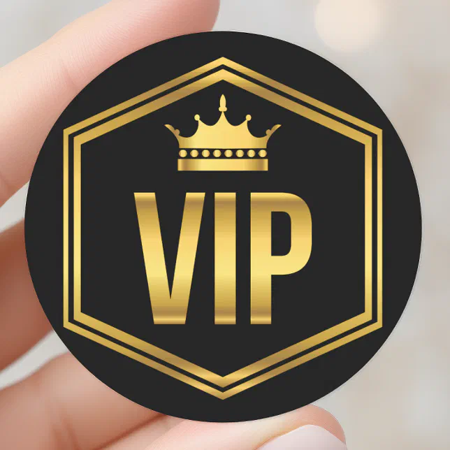 Gold and Black Crown VIP Party Pass Classic Round Sticker | Zazzle