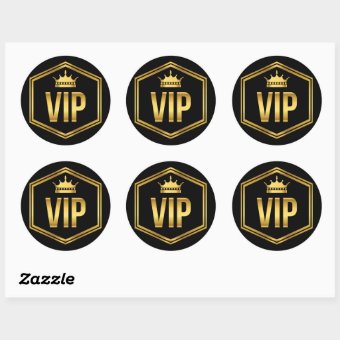 Gold and Black Crown VIP Party Pass Classic Round Sticker | Zazzle