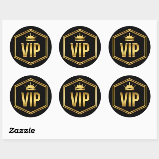 Gold and Black Crown VIP Party Pass Classic Round Sticker | Zazzle