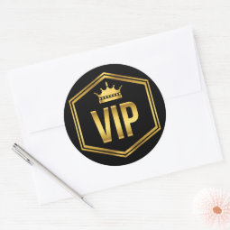 Gold and Black Crown VIP Party Pass Classic Round Sticker | Zazzle
