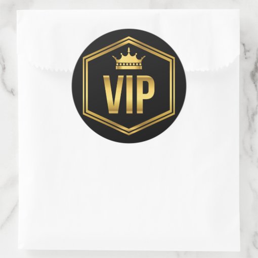 Gold and Black Crown VIP Party Pass Classic Round Sticker | Zazzle