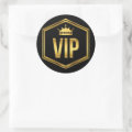 Gold and Black Crown VIP Party Pass Classic Round Sticker | Zazzle