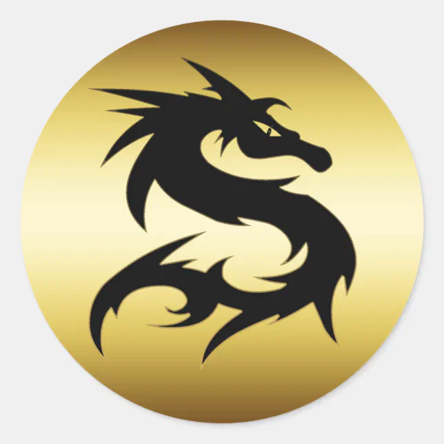 GOLD AND BLACK DRAGON CLASSIC ROUND STICKER | Zazzle