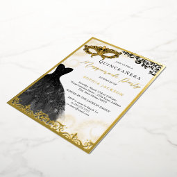 Gold And Black Dress Masquerade Party Quinceanera Foil Invitation | Zazzle