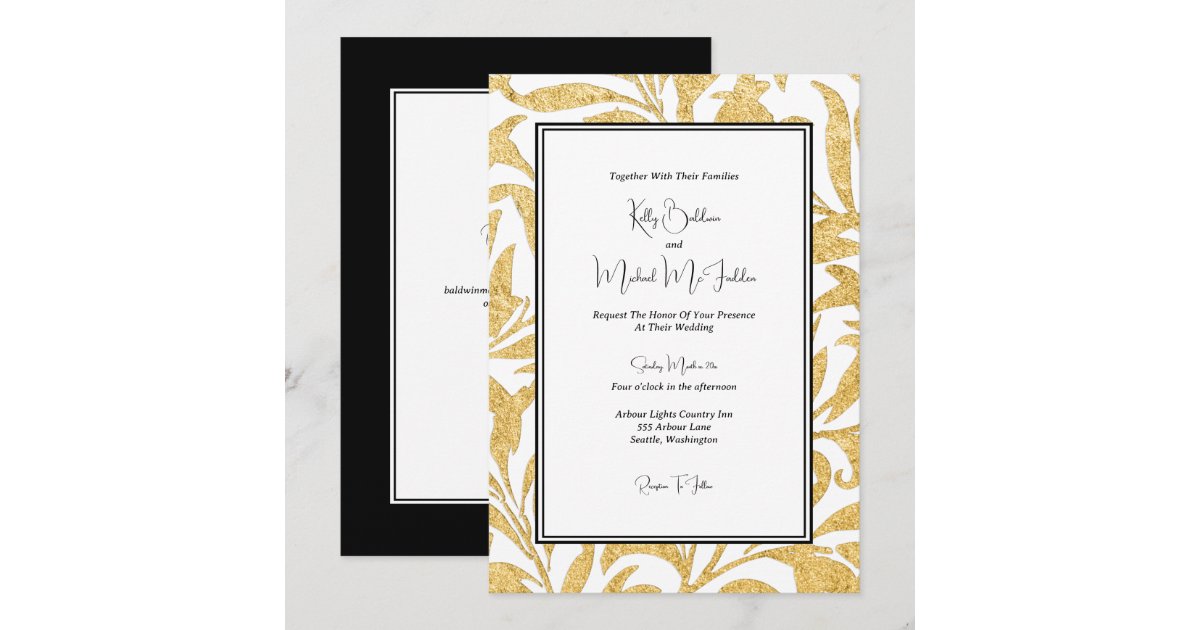Gold and Black Elegant Style Wedding Invitation | Zazzle