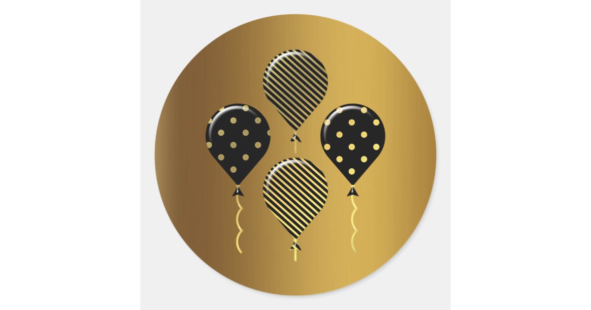 Gold and Black Festive Balloons Classic Round Sticker | Zazzle