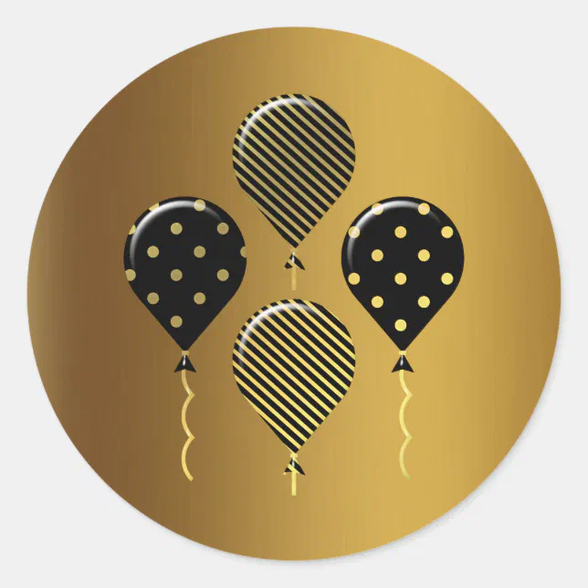 Gold and Black Festive Balloons Classic Round Sticker | Zazzle