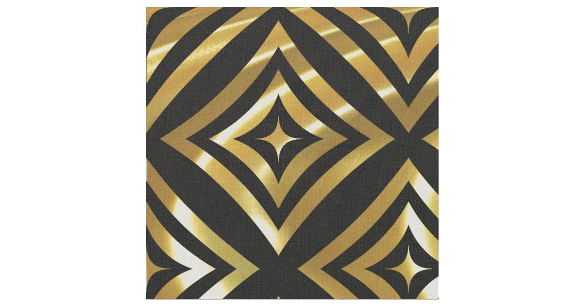 Gold And Black Geometric Shapes Pattern Fabric | Zazzle