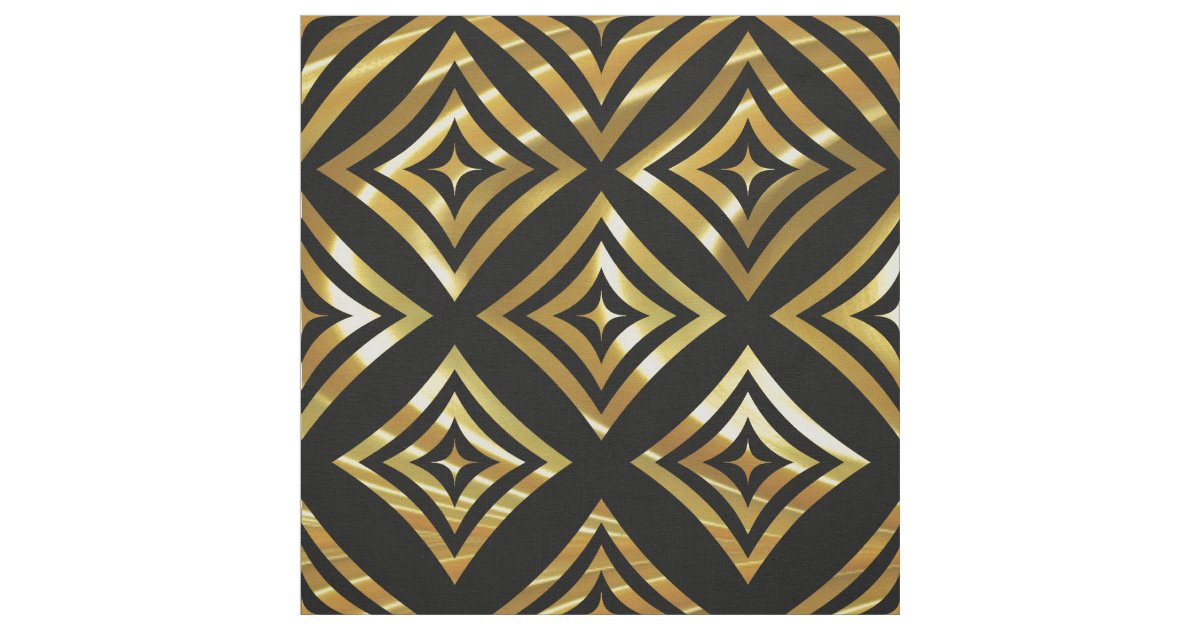 Gold And Black Geometric Shapes Pattern Fabric | Zazzle