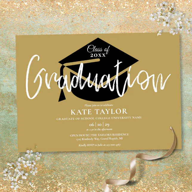 Gold And Black Graduation Party Invitation | Zazzle