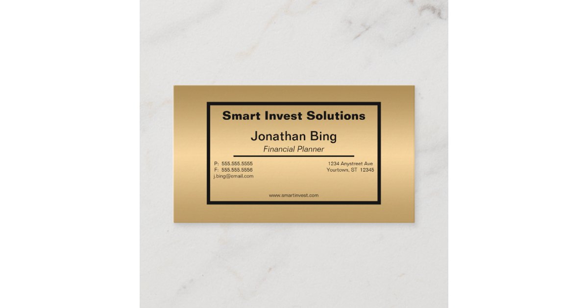 Gold and Black Investment Financial Planner Business Card | Zazzle