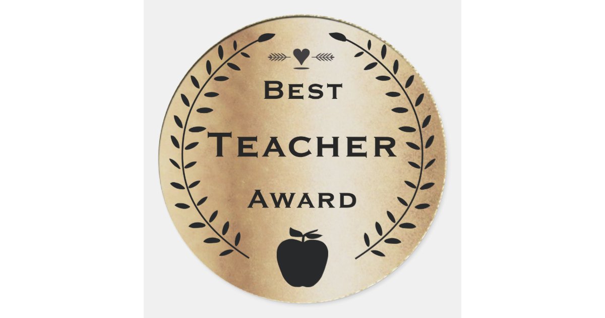 Gold and Black Laurel Wreath Best Teacher Award Classic Round Sticker ...