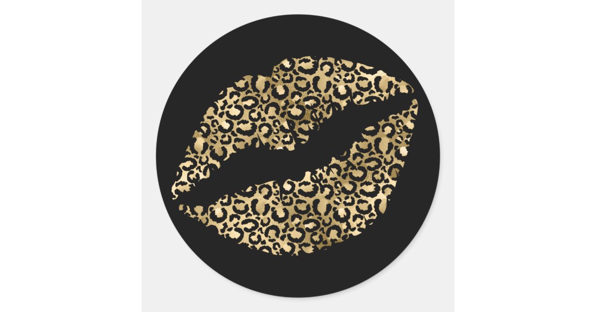 Gold and Black Leopard Spots Lipstick Classic Round Sticker | Zazzle