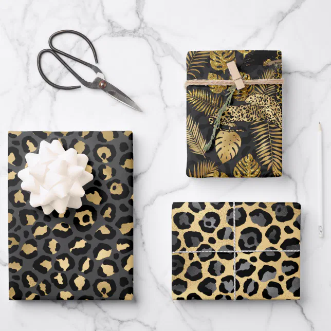 Gold and Black Leopard Wrapping Paper Sheets | Zazzle